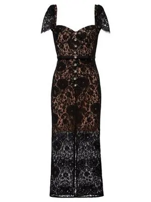 SELF-PORTRAIT Embellished Cotton-blend Lace Midi Dress - Black