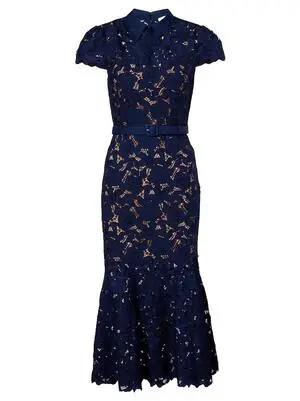 SELF-PORTRAIT Belted Lace Midi Dress