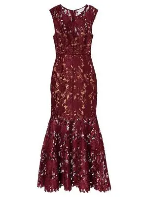 SELF-PORTRAIT Floral Lace Midi Dress - Burgundy