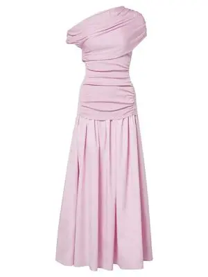 SELF-PORTRAIT Asymmetric Draped Midi Dress - Pink