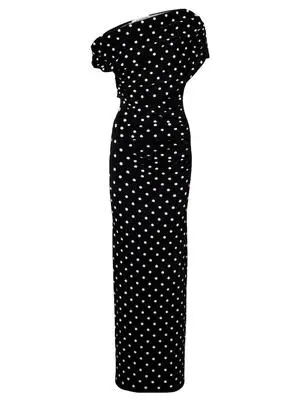 SELF-PORTRAIT Polka-dot Asymmetric Maxi Dress - Black