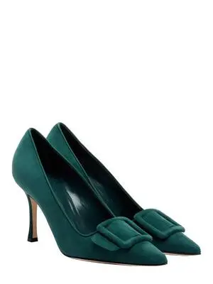 Manolo Blahnik Maysale 90 Suede Pumps - Green