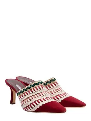 Manolo Blahnik Alo 70 Embroidered Suede Mules - Red