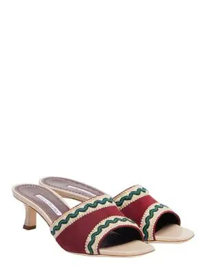 Manolo Blahnik Marebis 50 Embroidered Suede Mules - Red