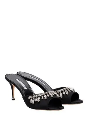 Manolo Blahnik Tulimu 70 Embellished Satin Mules - Black
