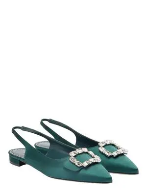 Manolo Blahnik Mayjou Satin Slingback Flats - Green