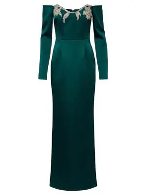 Rebecca Vallance Ellerie Embellished Off-shoulder Gown - Green