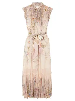 Zimmermann Rebellion Tie-detailed Ruffled Printed Chiffon Maxi Dress - Cream