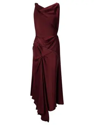 Victoria Beckham Asymmetric Draped Gathered Satin-crepe Dress - Burgundy