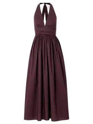 Matteau Gathered Organic Cotton-poplin Halterneck Maxi Dress - Burgundy