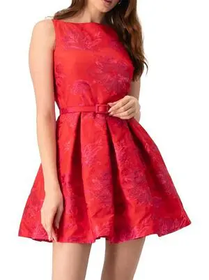 IVONNE Sleeveless Floral Jacquard Midi Dress - Red