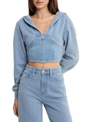 Good American Corset Crop French Terry Zip Hoodie - Indigo1157