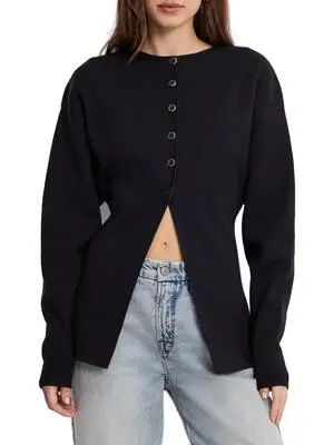Good American Split-Front Button-Up Sweater Black001