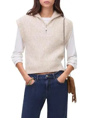 Mango Perkins Collared Sweater Vest - Beige