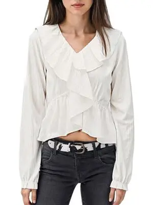 Mango Ruffled Faux Wrap Top - Off White