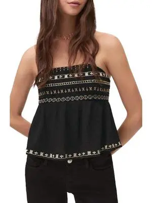 Mango Embroidered Strapless Babydoll Top - Black