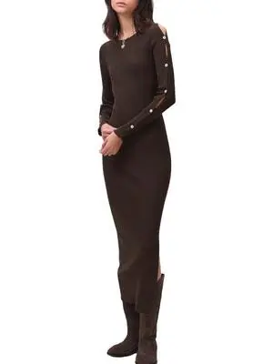 MANGO Button Trim Long Sleeve Sweater Dress