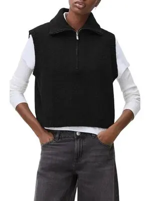 Mango Collared Zip-up Sweater Vest - Black
