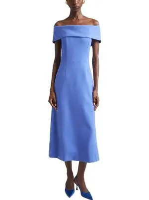 CAROLINA HERRERA Off-The-Shoulder Stretch Wool Midi Dress