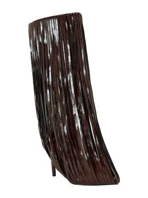 AZALEA WANG Zantara Fringe Knee High Boots - Burgundy