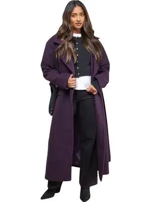 OASIS Tie Belt Detail Midi Coat - Berry