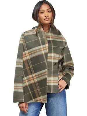 OASIS Check Scarf Longline Jacket - Taupe