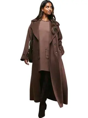 OASIS Belted Cuff Detail Coat - Chocolate