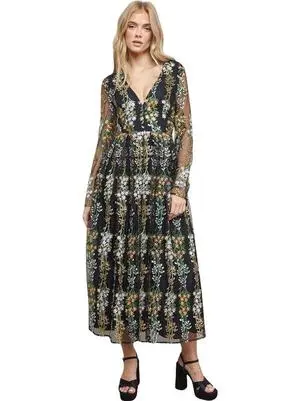 OASIS Open Back Floral Embroidered Midi Dress