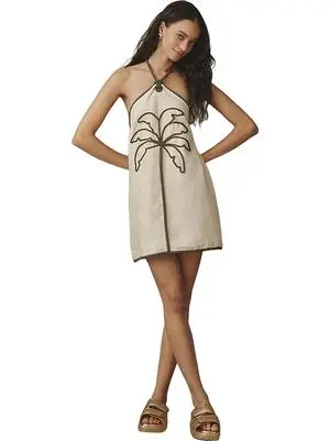 Farm Rio Linen Mini Halter Dress - Sand