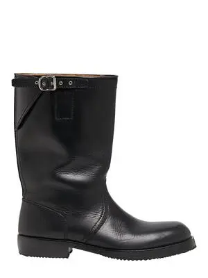 Dries Van Noten Leather Moto Boots With Side-buckle - Black