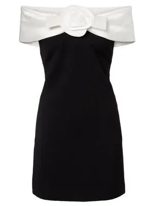 SELF-PORTRAIT Floral-appliqué Off-shoulder Mini Dress - Black