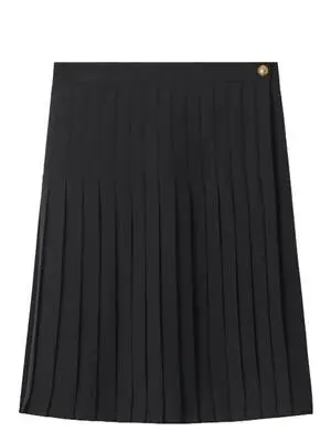 Burberry Pleated Wool Blend Midi Skirt - Black
