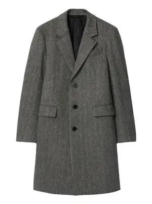 Burberry Herringbone Wool Tailored Coat - Asphalt Black/old Beige Grey