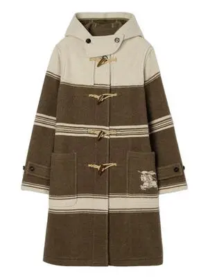 Burberry Striped Wool Cotton Blend Duffle Coat - Scout Green