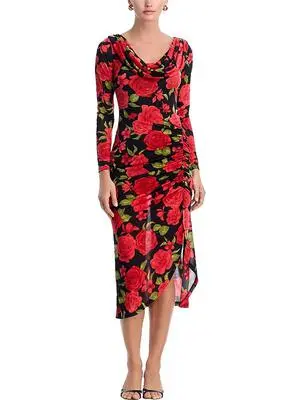 Aqua Rose Jersey Cowl Neck Dress - Red/black