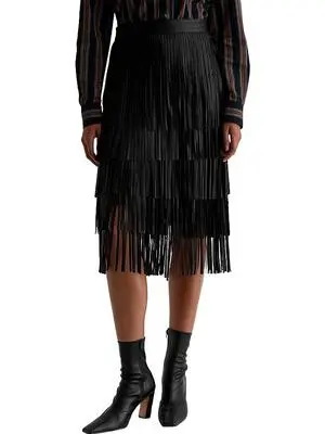Ag Marissa Leather Fringe Skirt - Super Black