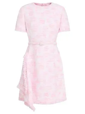 Oscar De La Renta Belted Fringed Tweed Mini Dress - Baby Pink