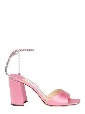 JIMMY CHOO Saeda 85 Crystal-embellished Satin Sandals - Pink