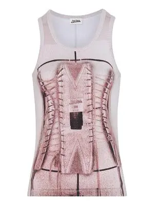 Jean Paul Gaultier Cotton Ribbed Corset Trompe-l'œil Tank Top - Dusty Pink