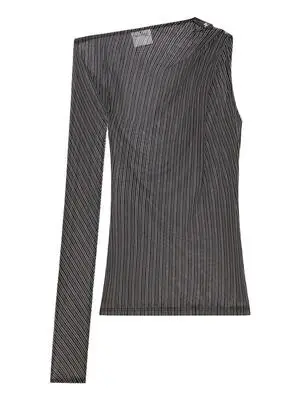 COURRÃ¨GES One-shoulder Striped Mesh Top - Black And Ruby