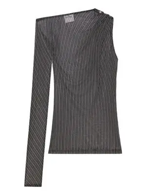 COURRÃ¨GES One-Shoulder Striped Mesh Top