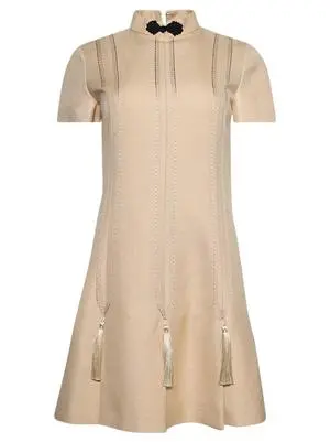 Valentino Garavani Embroidered Woven Mini Dress With Tassels - Birch