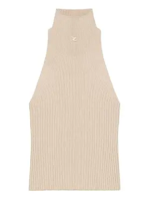 COURRÃ¨GES Courrèges Mockneck Ribbed Top Tan