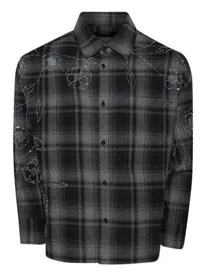 NAHMIAS Plaid Beaded Oversized Shirt - Black
