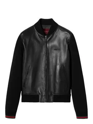Gucci Nappa Leather And Knit Bomber Jacket - Black