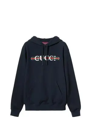 Gucci Printed Cotton Jersey Hooded Sweatshirt - Dark Blue