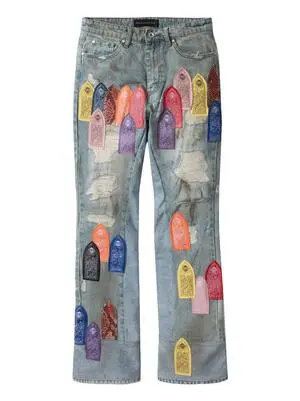 WHO DECIDES WAR BY EV BRAVADO Patch Arched Repaired Distressed Jeans - Multicolor