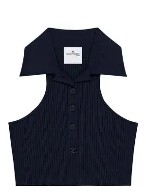 COURRÃ¨GES Scuba Rib Knit Top - Navy