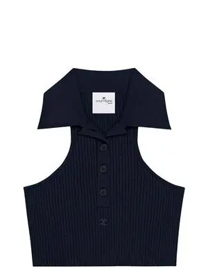 COURRÃ¨GES Scuba Rib Knit Top - Navy