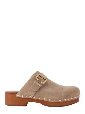 Chloé Jeannette Embellished Suede Clogs Brown